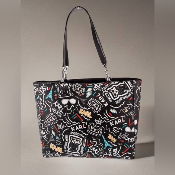 Karl Lagerfeld | Bags | Karl Lagerfeld Black And White Graffiti Tote ...